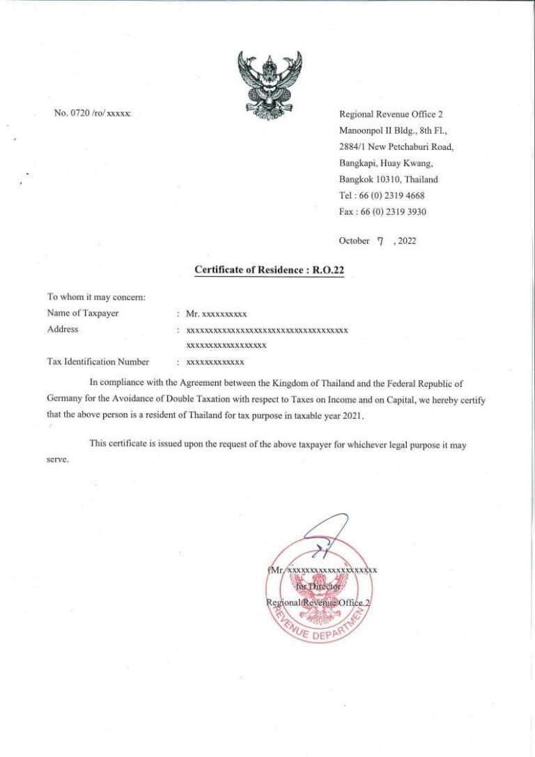Tax Residence Certificate – Thailand – MSNA Group